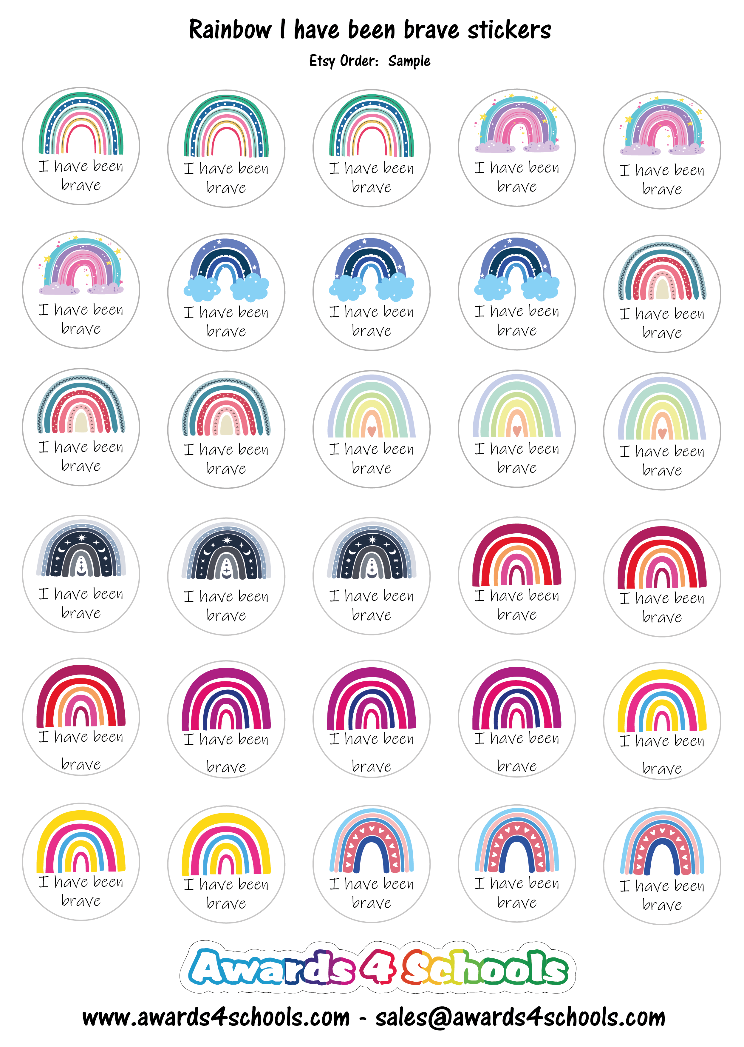 I was brave today stickers - Rainbow Design – Awards4schools