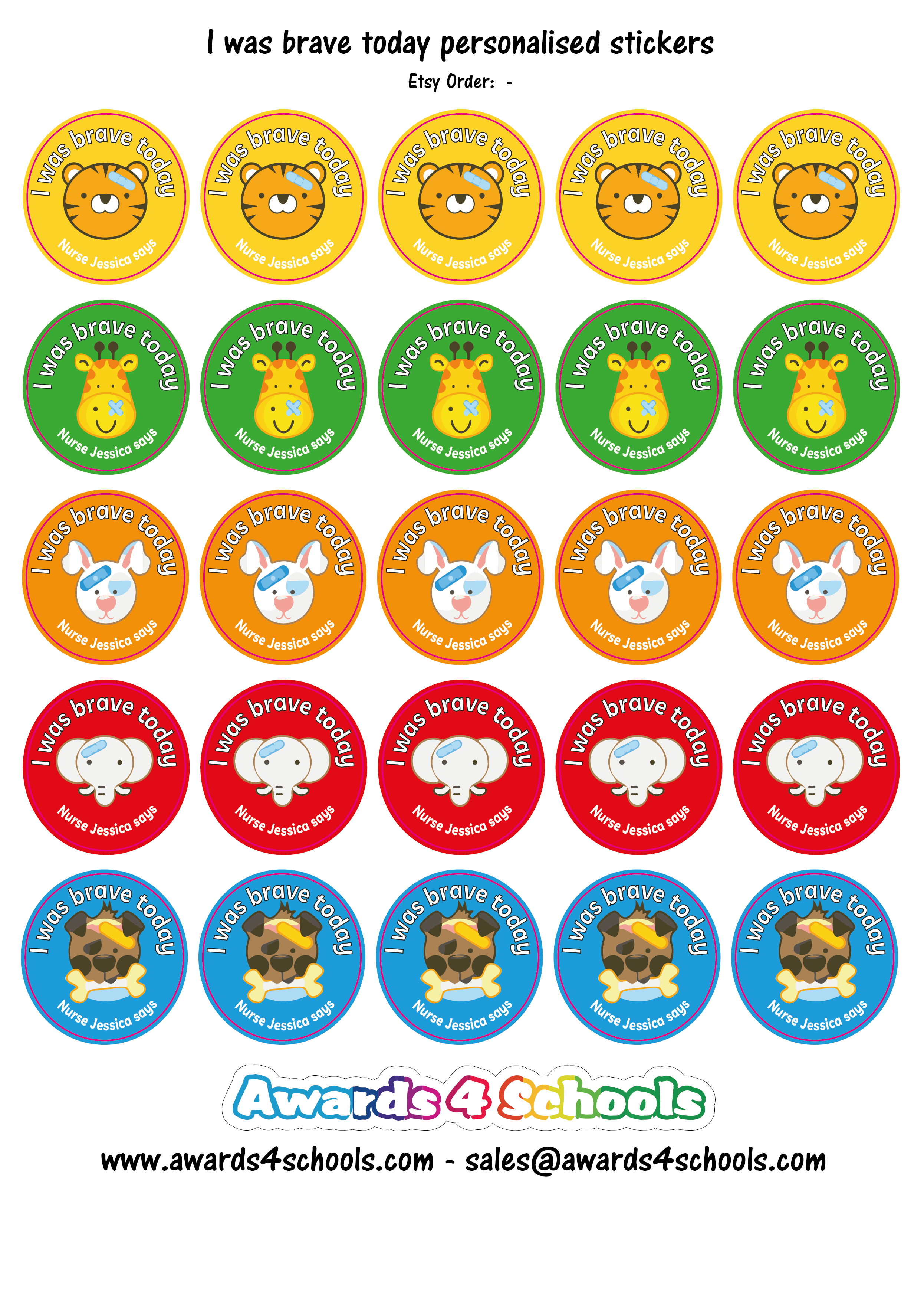 I was brave today stickers - Animals – Awards4schools